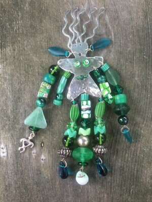 Artisan Signed V R VR Sterling GemstoneGreen Blue Venetian Bead Pin ...