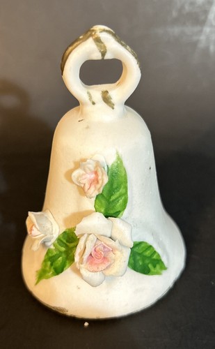 Vintage Dinner Wedding Bell Ceramic With Raised Pink Rosebuds Small 3. ...