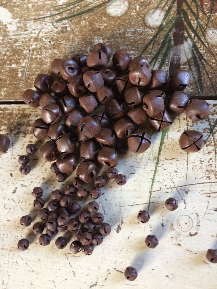 144 Primitive Rusty LOOK Tin JINGLE BELLS 6mm 1/4" TINY Christmas ...