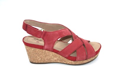 Clarks Unstructured Capri Step Red Nubuck 261-49643 Platform Wedge ...