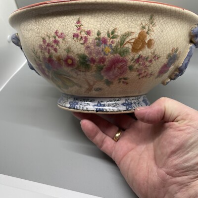 Beautiful Pottery by Magnani Hand Painted Rose Crackle 9 1/2”Decorative ...