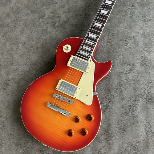 Premium LP Matte Red Flame Maple Top Burst Electric Guitar Mahogany ...