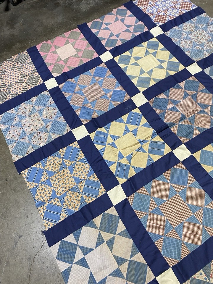Antique Quilt Feed Sack Crazy Quilt Farm Found Hand Made 80 X 64 Calico ...