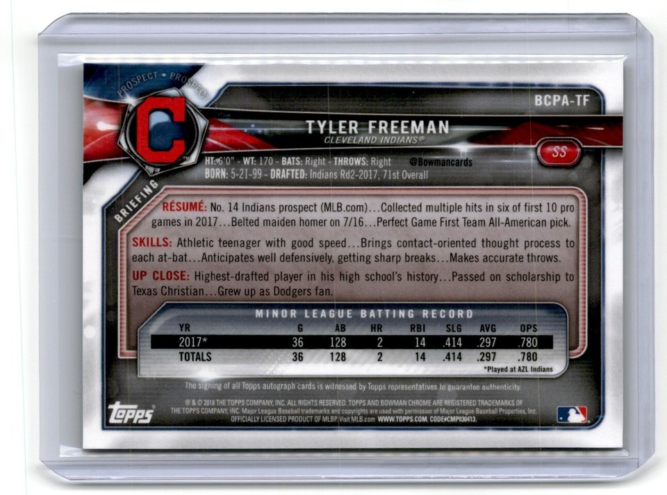 2018 Bowman Chrome Tyler Freeman Auto Cleveland Indians #BCPA-TF | eBay