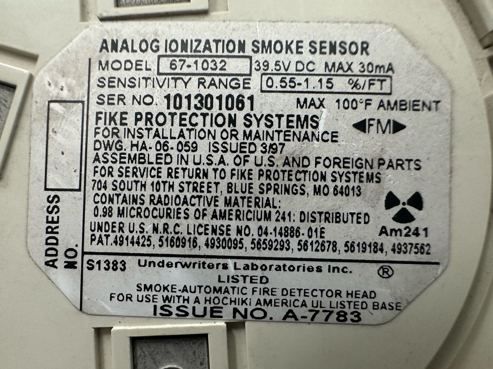 FIKE 67-1032 ANALOG IONIZATION DETECTOR HEAD FREE SHIPPING !!! | eBay