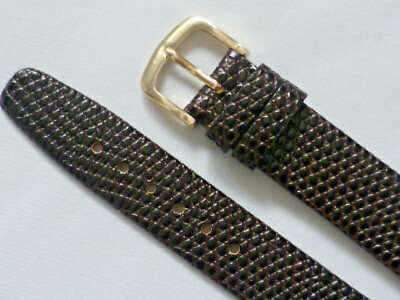 Mens 20mm extra long brown lizard grain quality leather watch strap ...