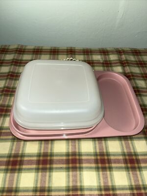 Vintage Tupperware 1837 , 1838 Meal Mate Pink Divided Plate Lid Storage ...