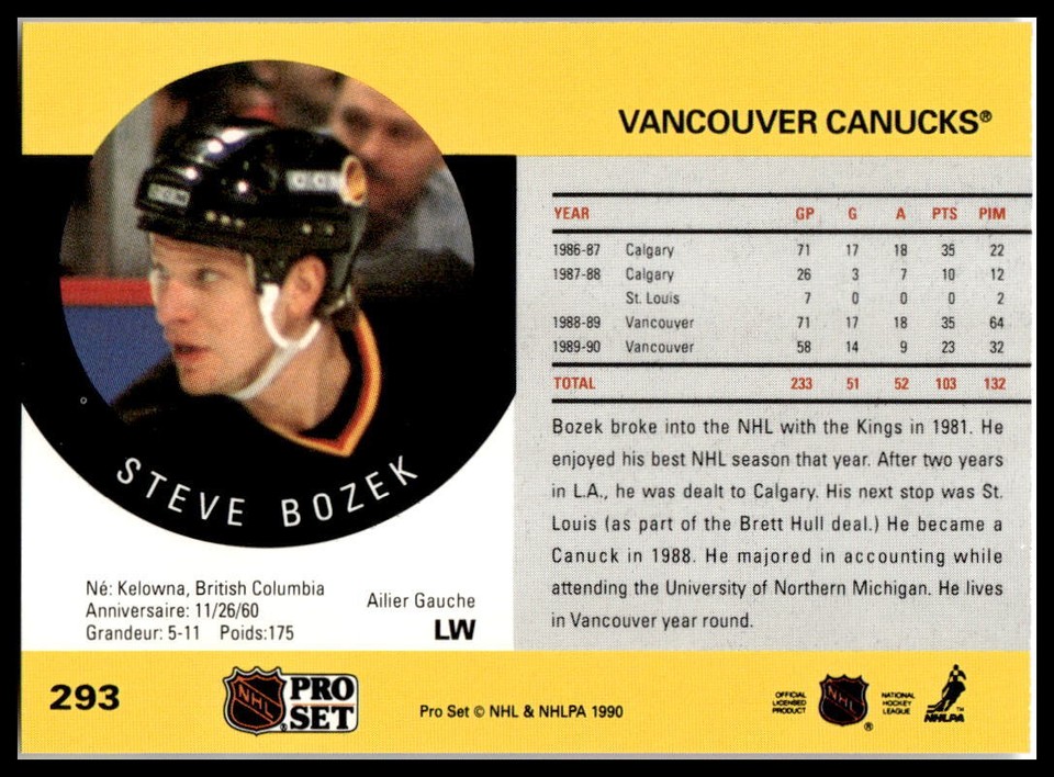 1990-91 Pro Set #293 Steve Bozek | eBay