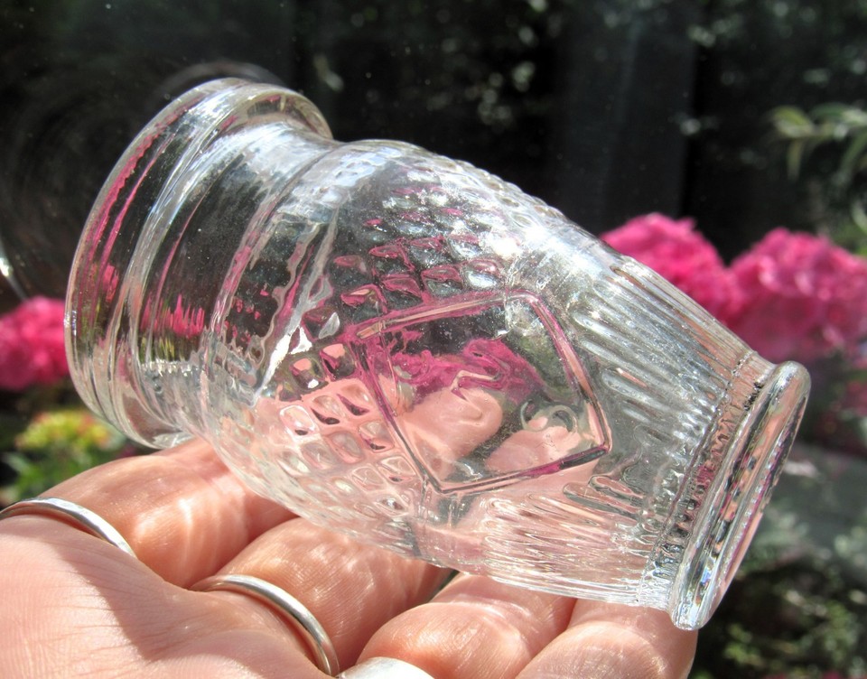 3 x Vintage Glass Paste Jars 1940s CWS Barrel Shaped Posy Vases Cottage ...
