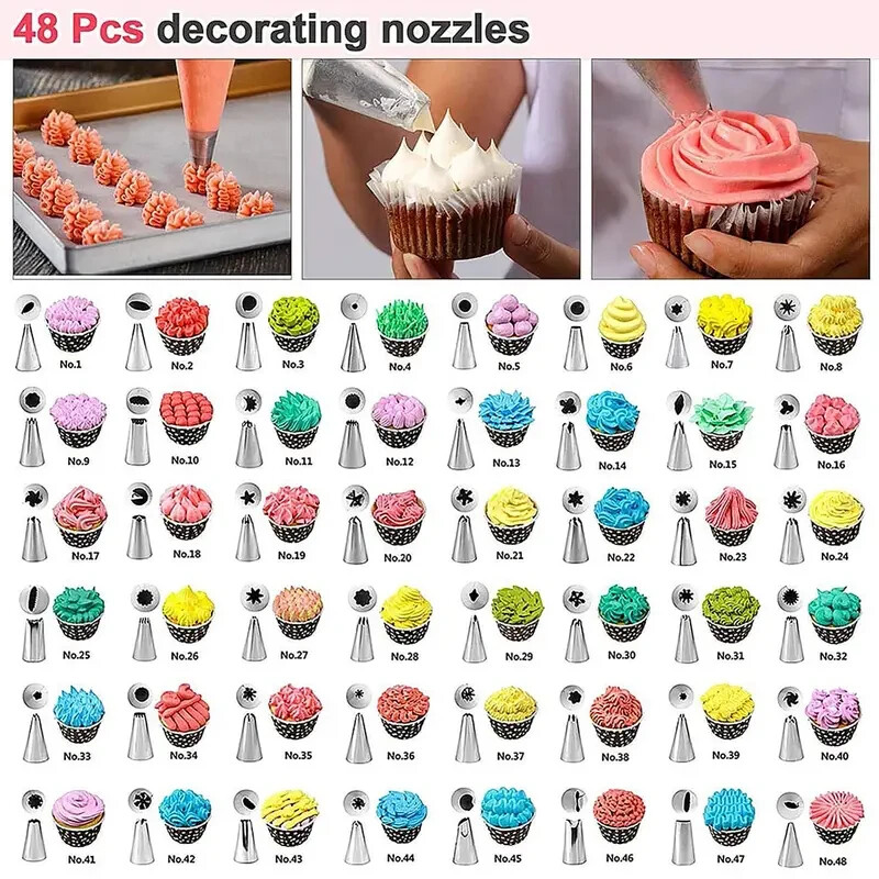 50 PC Piping Bags Nozzle & Connector Set Baking Cake Cream Squeezing ...