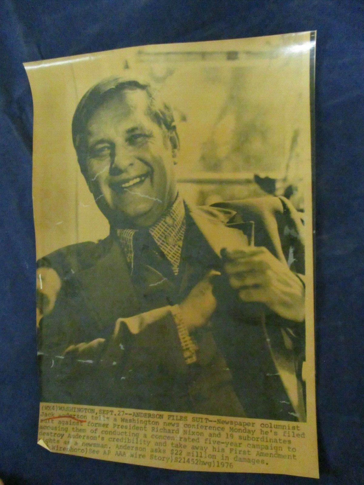 1976 Jack Anderson newspaper columnist Washington Vintage Wire Press ...
