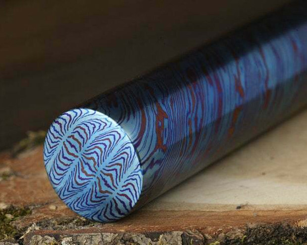 Timascus rod (mosaic pattern) 1.25" diameter x 8" long Mokuti rod (32mm ...