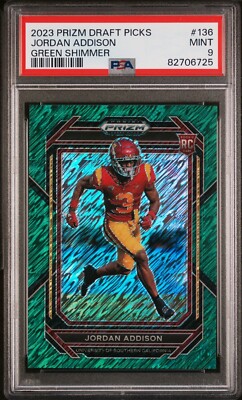 Jordan Addison 2023 Prizm Draft Picks Green Shimmer RC Prizm 4/8 PSA ...