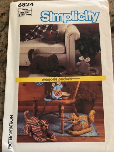 🌼 SIMPLICITY #6824 - CUTE STUFFED 10" MOUSE-18" CAT & 21" DOG CRAFT ...