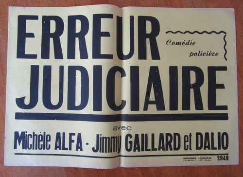 ANCIENNE AFFICHE CINEMA ERREUR JUDICIAIRE MICHELE ALFA JIMMY GAILLARD ...