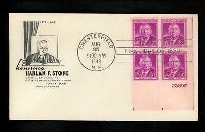 US FDC #965 Farnam M-4 1948 NH Harlan Stone Supreme Court Law HC Plate ...