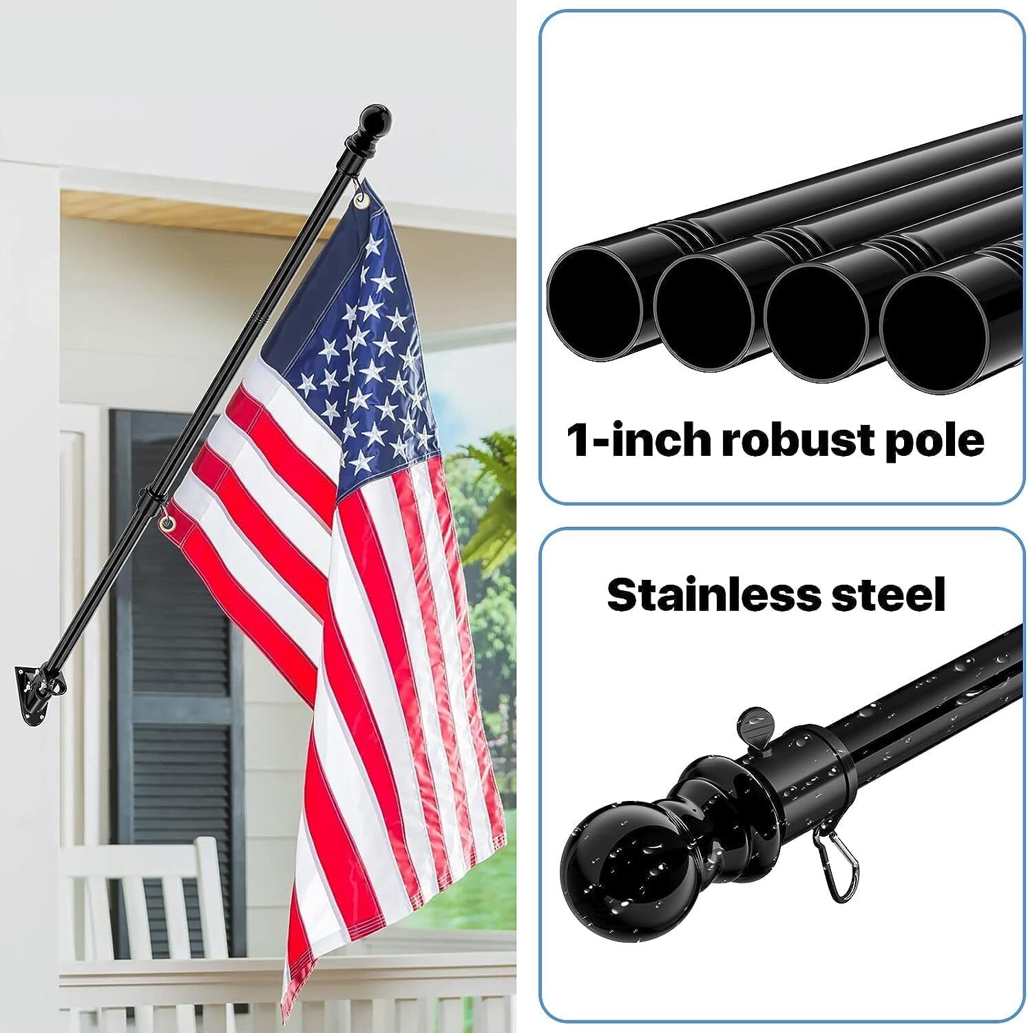 6Ft Flag Pole Kit Flag PoleFlag Pole Kit 6Ft Flag Pole House Porch ...