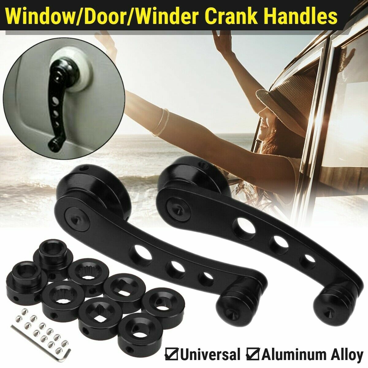 2Pcs Billet Black Aluminum Manual Car SUV Window Door Winder Glass ...