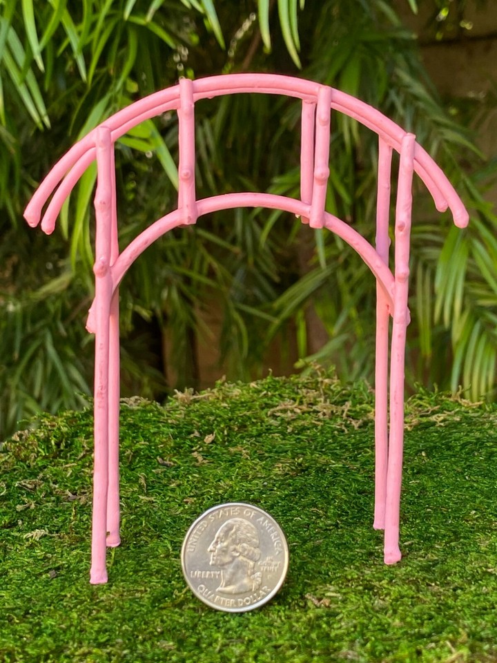 Miniature Dollhouse FAIRY GARDEN Summer Bright PINK Metal Bridge ~ Buy ...