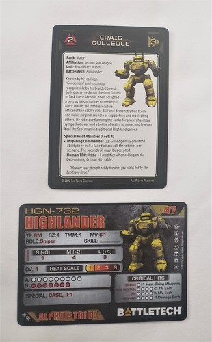 Battletech Highlander with Jump Jets Mech Alpha Cards Northwind Command ...