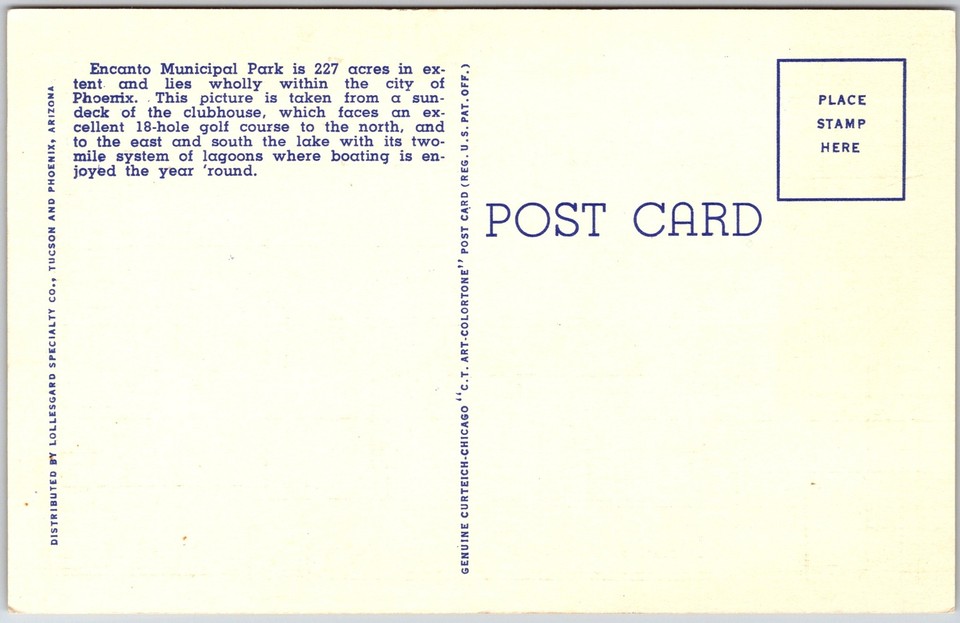 Encanto Park Phoenix Arizona AZ Taken From Clubhouse Sundeck Postcard ...