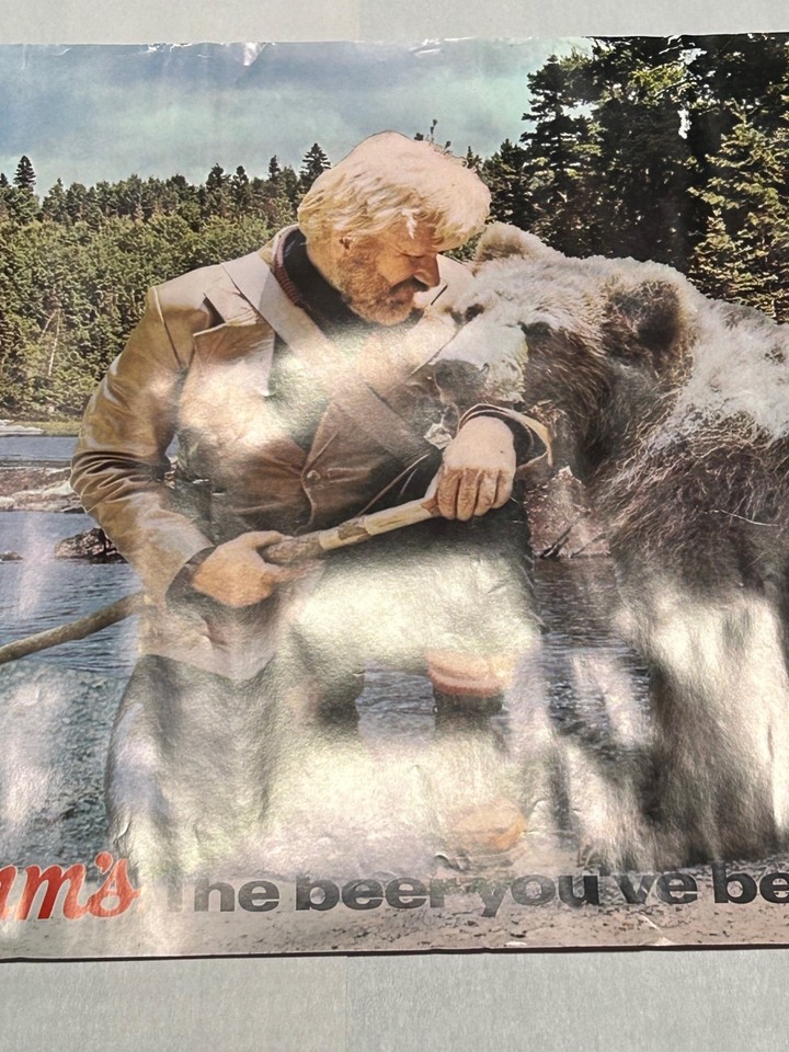 Vintage Hamm's Beer Grizzly Bear & Outdoors Man Advertising Sign Poster ...