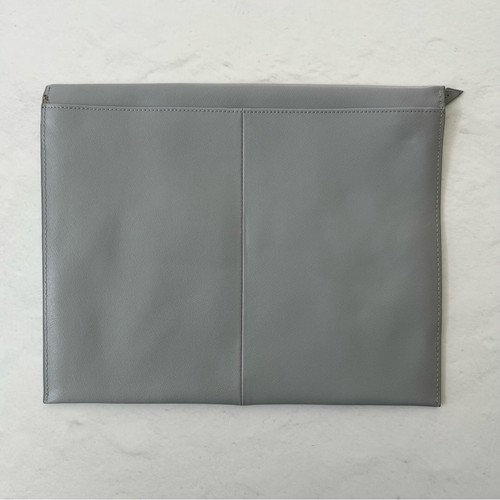 [neiman marcus] leather flat clutch pouch gray | eBay