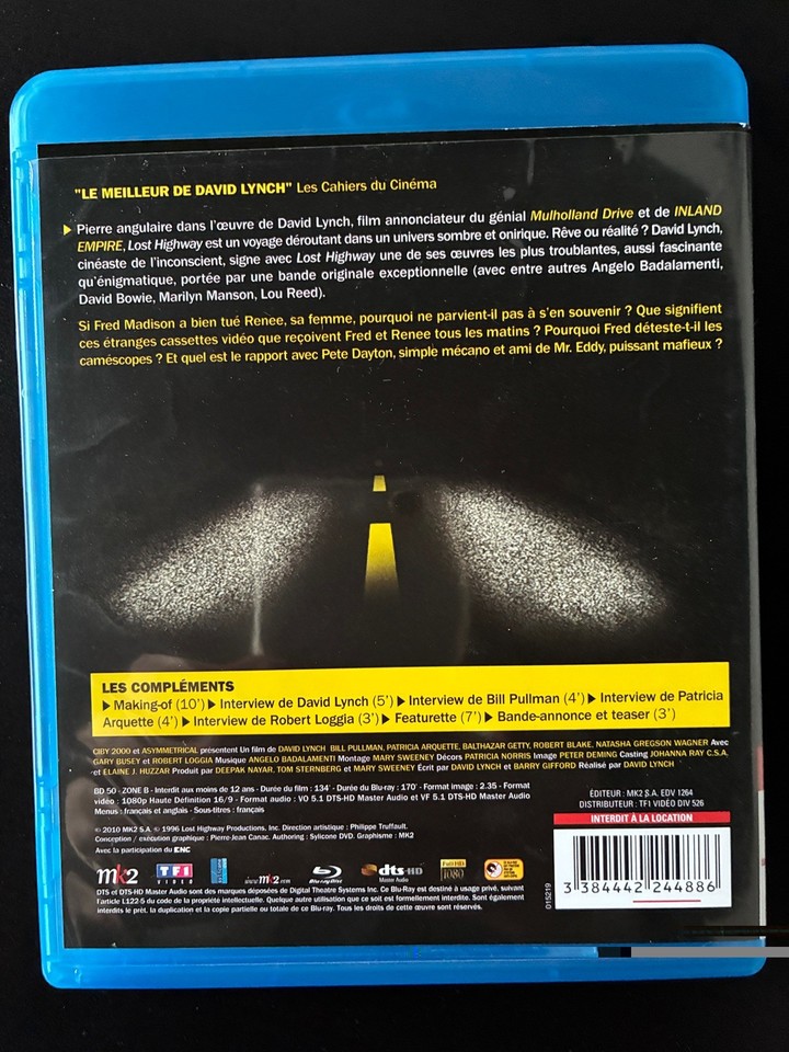 Lost Highway David Lynch BluRay French MK2 edition Rare | eBay UK