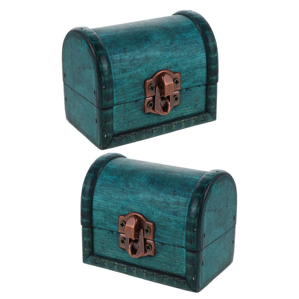 2pcs Antique Wood Jewelry Box - Small Vintage Treasure Chests - Green ...