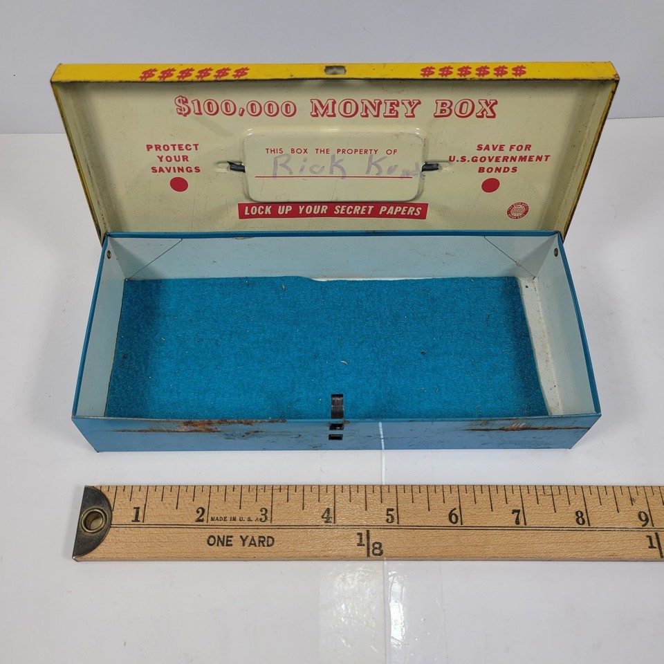 Vtg Ohio Art Metal Tin $100,000 Money Box Bank American Eagle Kids ...