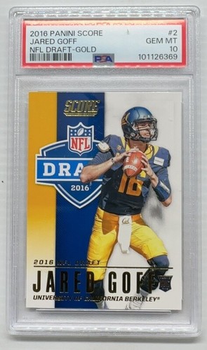 2016 Score Jared Goff NFL Draft Gold Rookie Card RC #2 PSA 10 GEM MINT ...