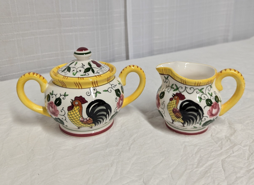 Vintage Ucagco PY Early Provincial Rooster and Roses Creamer & Sugar ...
