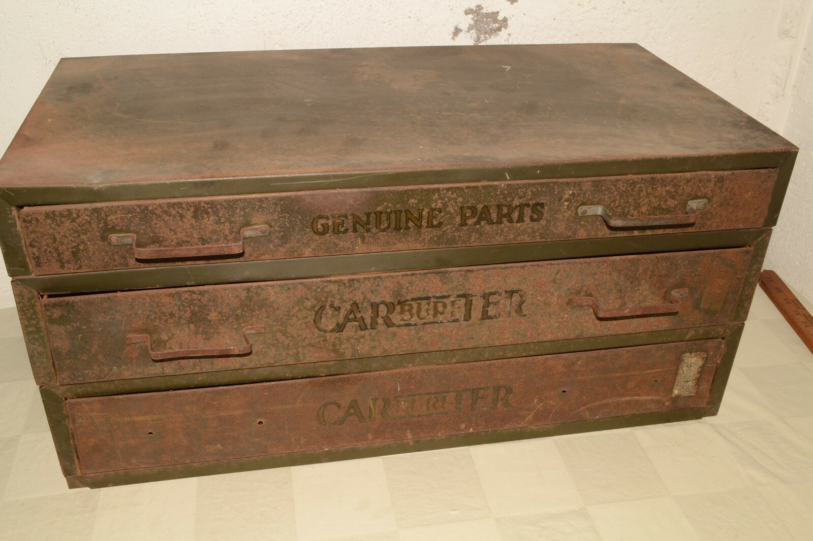 OLD Vtg CARTER Carburetor CAR PART BIN Storage Cabinet GM Rochester OEM ...