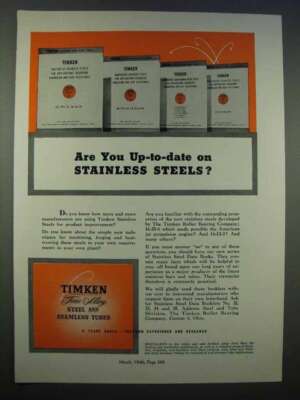 1946 Timken Alloy Steel Ad - Up-to-Date on Stainless | eBay