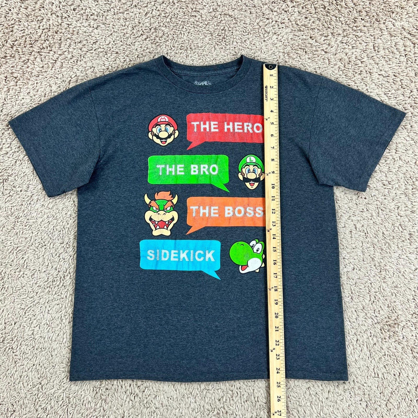 SUPER MARIO Gray Luigi Bowser Yoshi Graphic Print Sho… - Gem