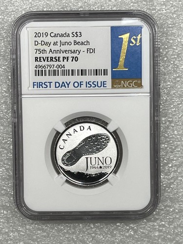 2019 $3 CANADA SILVER NGC PF70 REVERSE PROOF D-DAY JUNO BEACH FIRST DAY ...