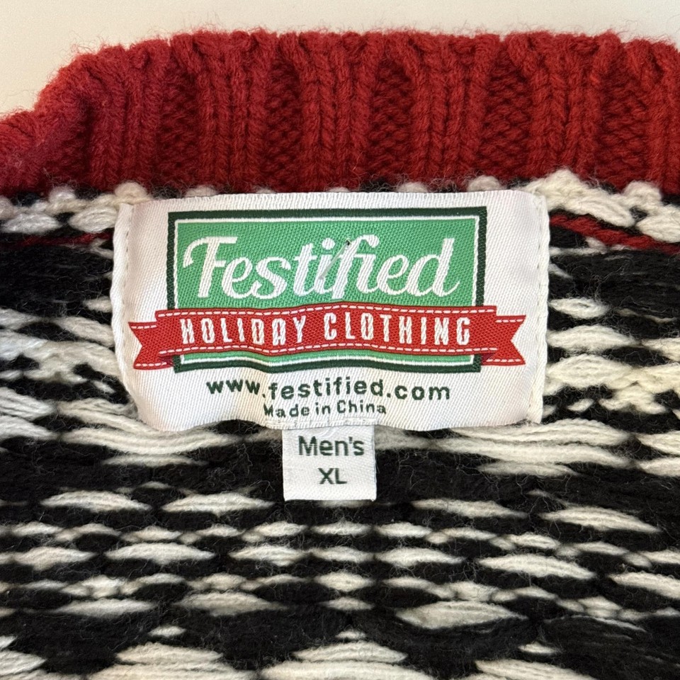 Festified Ugly Christmas Sweater XL Reindeer Fair Isle Wool | eBay