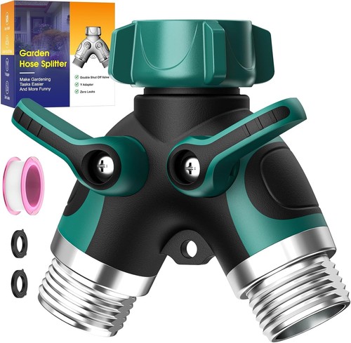 2 Way Garden Hose Splitter with Shut Off Valve,Water Spigot 1 Pack ...