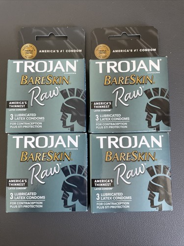 Lot Of 4 Trojan Bareskin Raw Thinnest Sensitive Lubricated Latex ...