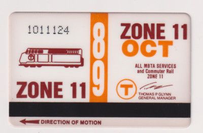 BOSTON - MBTA Monthly Pass Oct. 1989 ZONE 11 | eBay