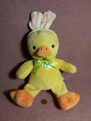 14" Dandee Dan Dee YELLOW DUCK w/ RABBIT EARS QUACKS plush stuffed ...