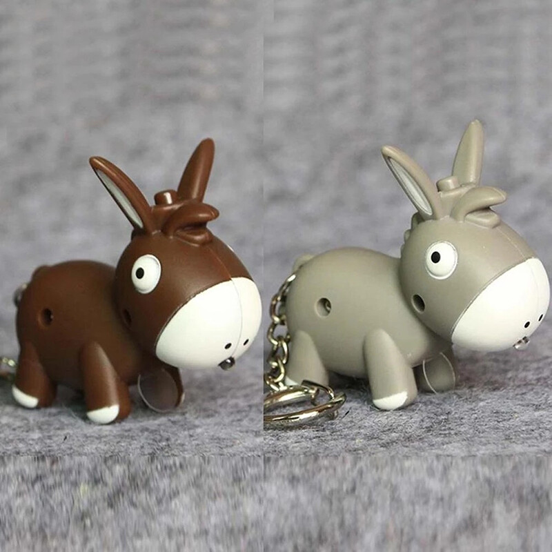 Cute Donkey LED Light Keychain Mini Flashlight Sound Key Ring Cartoon ...