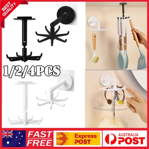 4x 6 Hooks Utensil Holder Rotating Hooks Fixture Storage Kitchen Home ...