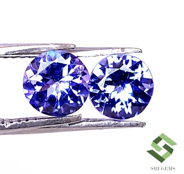 5.25 mm Certified Natural Tanzanite Round Cut Pair 1.15 CTS Faceted ...