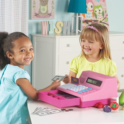 Solar Powered Pink Cash Register Toy 73 Piece Set Kids Pretend Play ...