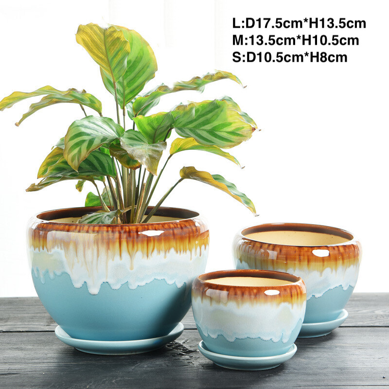 3 PCS POTS&TRAY 3 SIZE SET POTS POTTERY CERAMIC FLOWER PLANT POTS ...