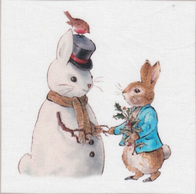 Fabric Picture Panel Christmas Peter Rabbit & Snowman 13 x 13cm ...