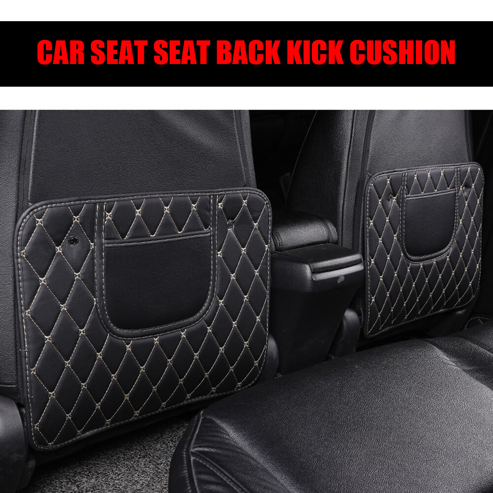 Leather Car Kick Mat with Phone Storage Pocket Auto Seat Back Protector ...