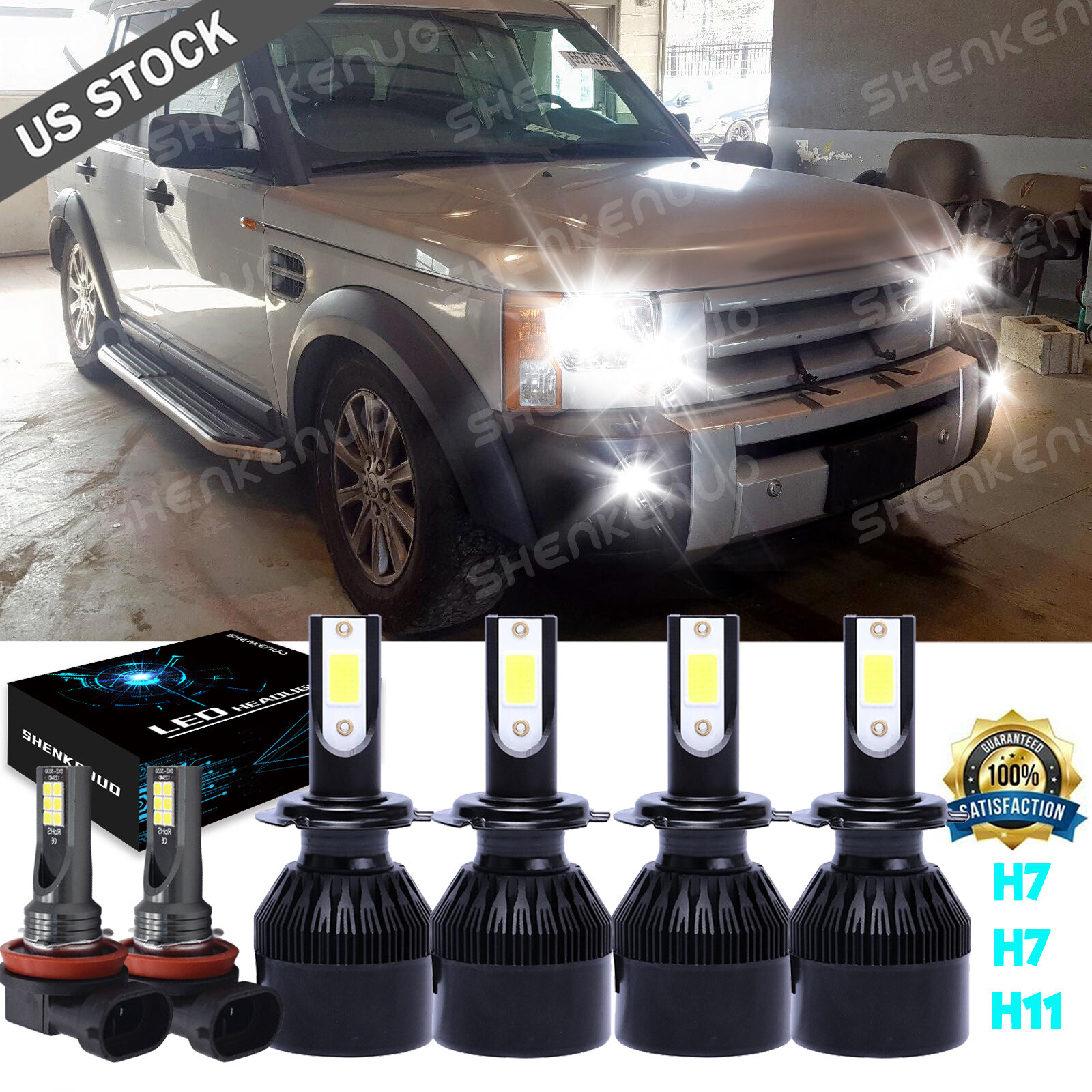 For Land Rover LR3 2005-2009 6000K LED Headlight High&Low + Fog Light ...