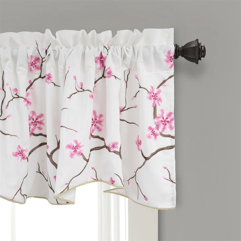 Pastoral Floral Embroidered Cafe Kitchen Window Curtain Valance 60"Wx19 ...